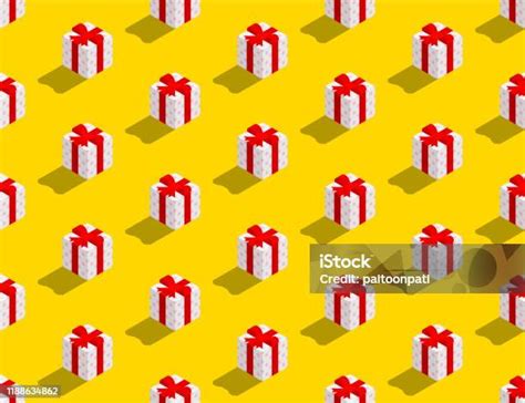 나비 리본 마크 3d 아이소메트릭 원활한 패턴 크리스마스와 새해 컨셉 포스터 및 배너 디자인 일러스트가 있는 기프트 박스 계절에 대한 스톡 벡터 아트 및 기타 이미지