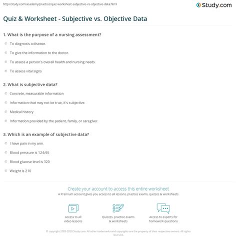 quiz and worksheet subjective vs objective data