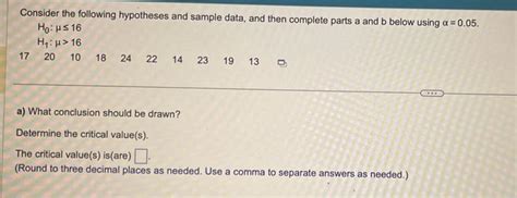 Solved Consider The Following Hypotheses And Sample Data Chegg