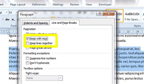 Microsoft Word Tutorial Keep Together Function