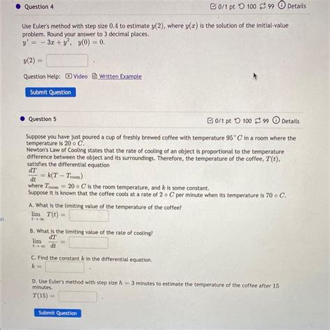 Solved Use Euler S Method With Step Size To Estimate Chegg