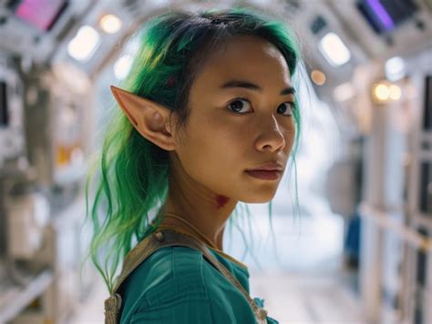 Premium Photo A Woman With Green Hair And Pointy Ears