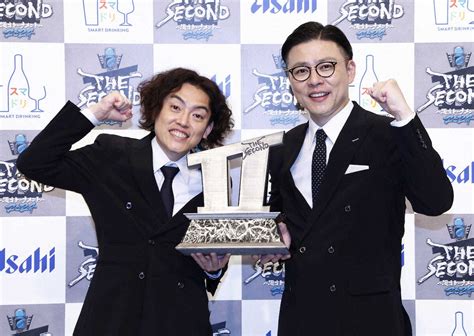 ＜the Second～漫才トーナメント2024～優勝記者会見＞優勝を果たしたガクテンソクの奥田修二（右）とよじょう（撮影・松永 柊斗