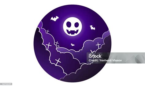 할로윈 삽화 달과 구름이 있는 만화 하늘 포스터 기치 엽서 개념에 대한 스톡 벡터 아트 및 기타 이미지 개념 검은색 계절 Istock