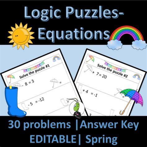 Spring Solving One And Two Step Equations Logic Puzzles Algebra 1