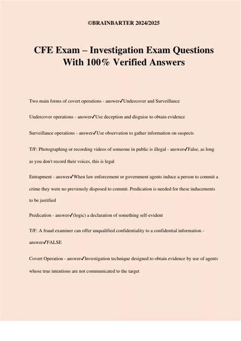 CFE Exam Investigation Exam Questions With Verified Answers