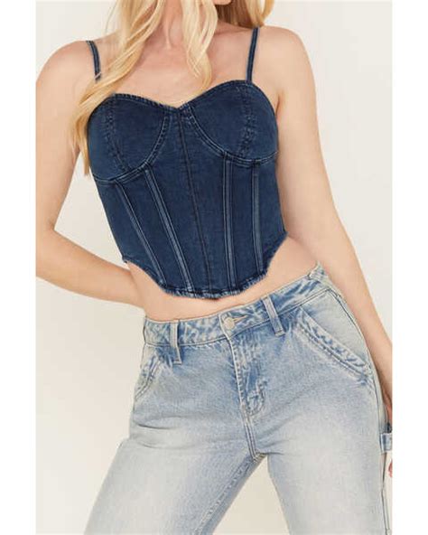 Rock And Roll Denim Womens Medium Wash Stretch Denim Corset Medium Wash