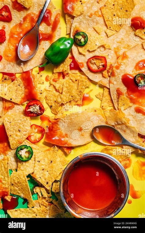 Top View Of Mexican Food Closeup Tex Mex Food With Drops And Stains Of