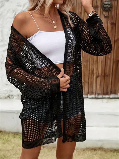Black Long Sleeves V Neck See Loose Fit Temu