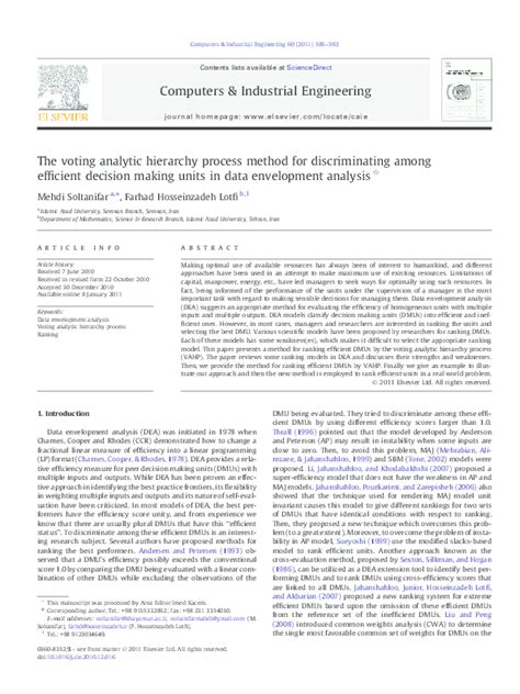 pdf the voting analytic hierarchy process method for discriminating among efficient decision