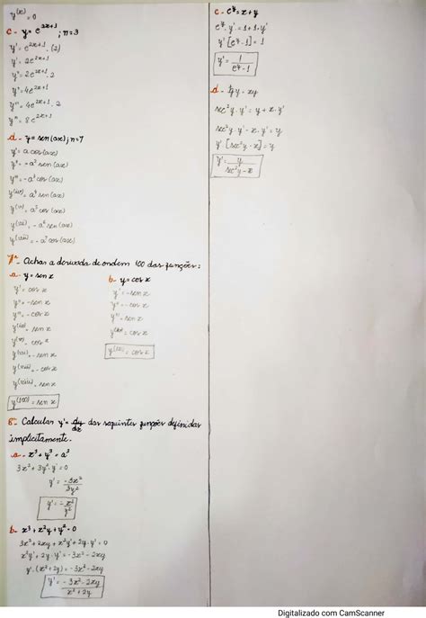 Lista De Revisão Derivadas E Suas Aplicações Cálculo I