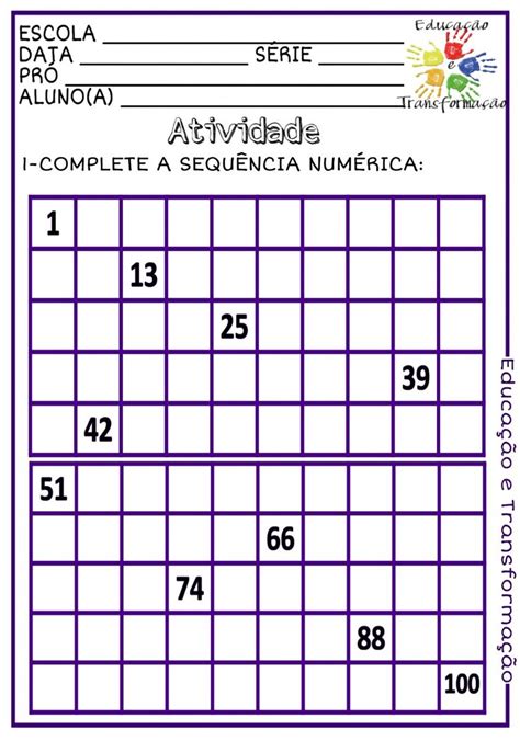 Atividades Escolares Sequência Numérica Fichas De Exercícios De