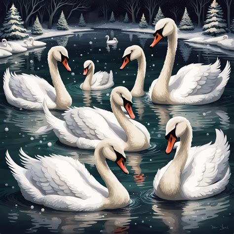 A Christmas Themed Seven Swans A Swimming Ai Generated Artwork