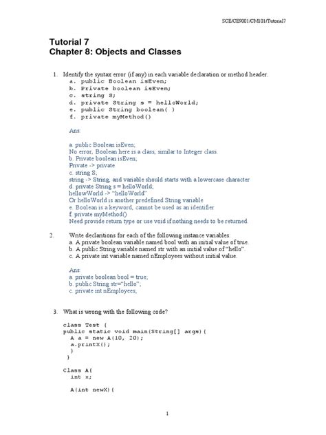 Tut 7 Sol Objects And Classes Pdf Boolean Data Type Mathematical Structures