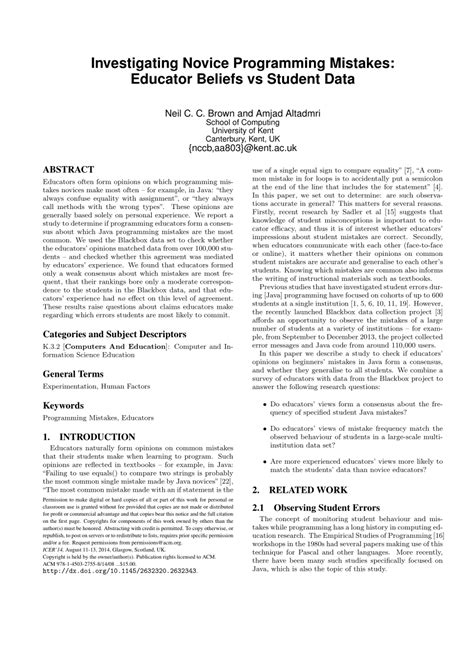 Pdf Investigating Novice Programming Mistakes Educator Beliefs Vs
