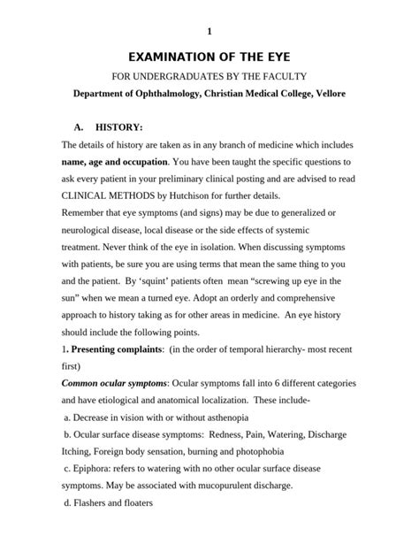 Examination Of The Eye Final Pdf Human Eye Facial Features