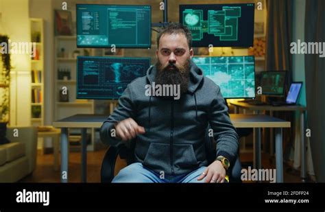 Bearded Hacker Doing Hand Gestures Using Augmented Reality Stock Video Footage Alamy