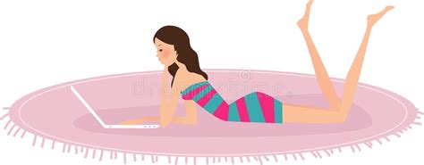 Beautiful Girl Typing Laptop Stock Illustrations 635 Beautiful Girl
