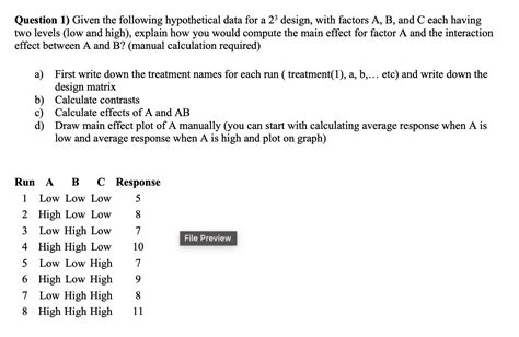 Solved Question 1 ﻿given The Following Hypothetical Data