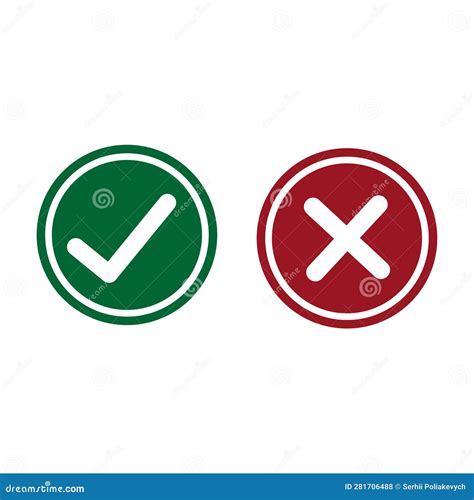 Cross Check Mark Icons Flat Round Buttons Set Vector Illustration Stock Image Stock Vector