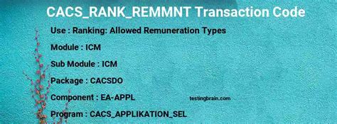 Cacsrankremmnt Sap Tcode For Ranking Allowed Remuneration Types