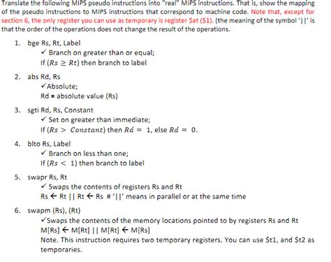 Solved Translate The Following MIPS Pseudo Instructions Into Chegg