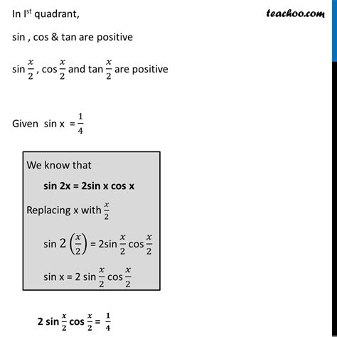 misc 10 sin x 1 4 find sin x 2 cos x 2 tan x 2 chapter 3
