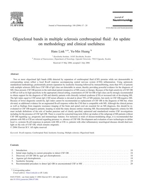PDF Oligoclonal Bands In Multiple Sclerosis Cerebrospinal Fluid An Update On Methodology And