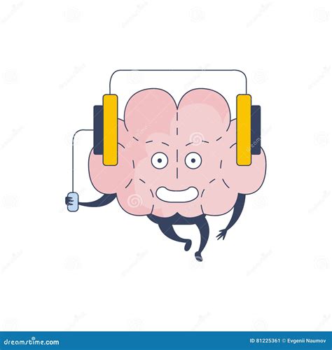 Brain Listening Music Comic Character Representing Intellect And