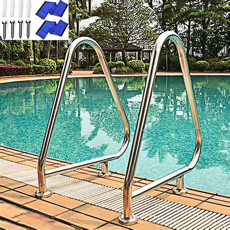 Jp プール用手すり 2個 スイミングプール用手すり 304ステンレススチール プール用階段用レール 青いグリップカバー