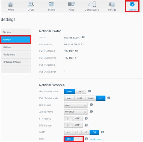 steps to turn on ssh secure shell on a my cloud