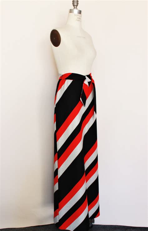Vintage 1960s Diagonal Stripe Maxi Skirt With Belt Toadstool Farm Vintage