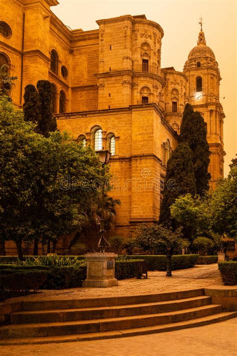 Catedral Of Malaga Covered By Orange Dust Storm Malaga Costa Del Sol