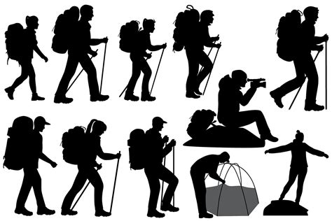 Silhouettes Of Hiking People EPS File Includes AI People Illustration