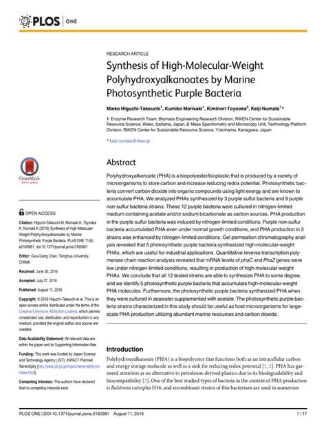 Synthesis Of High Molecular Weight Polyhydroxyalkanoates By Marine