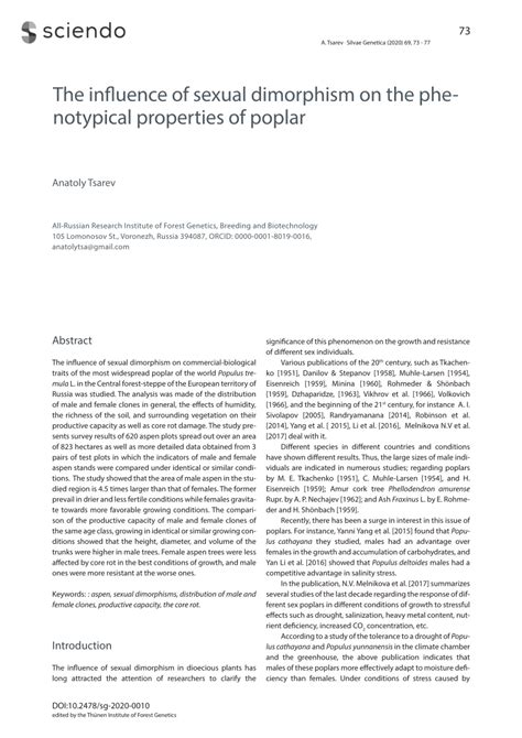 Pdf The Influence Of Sexual Dimorphism On The Phenotypical Properties