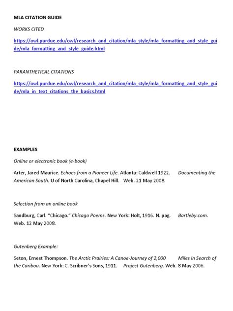Mla Citation Examples And Links Pdf