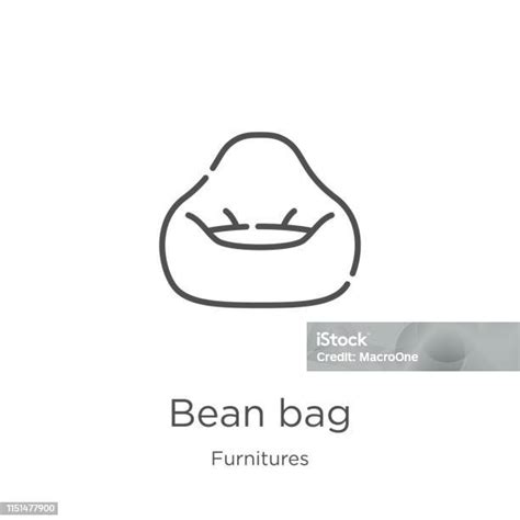가구 컬렉션에서 콩 가방 아이콘 벡터입니다 얇은 라인 콩 가방 개요 아이콘 벡터 일러스트 레이 션입니다 웹 사이트 디자인 및 모바일 앱 개발에 대 한 개요 얇은 라인 빈