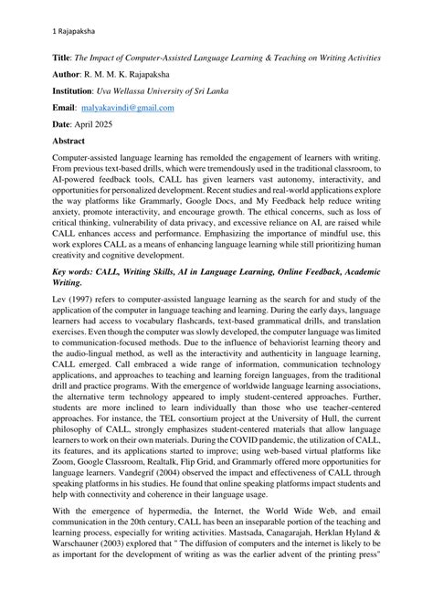 pdf title the impact of computer assisted language learning