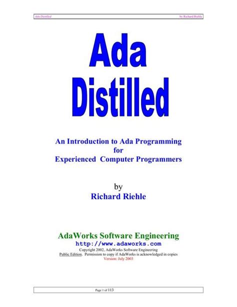 Ada Distilled An Introduction To Ada Programming For Experienced