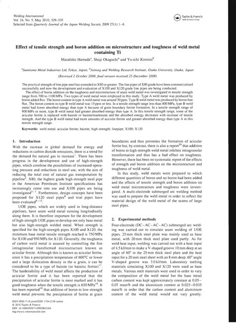 Pdf Effect Of Tensile Strength And Boron Addition On Microstructure And Toughness Of Weld