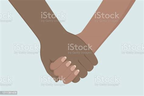 아프리카 계 미국인 남자와 여자의 손을 잡고 만화 스타일입니다 벡터 손 잡기에 대한 스톡 벡터 아트 및 기타 이미지 손 잡기