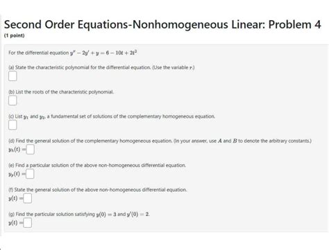 Solved Second Order Equations Nonhomogeneous Linear Problem 4 1