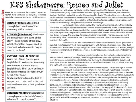 Romeo And Juliet Summary Task Card KS Eng Teaching Resources