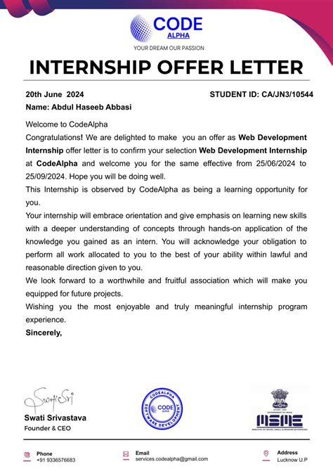 internship codealpha webdeveloper newbeginnings careergoals