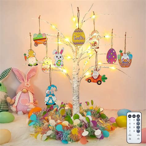 Qunclay Easter Tree Decorations Lighted Birch Tree With 10