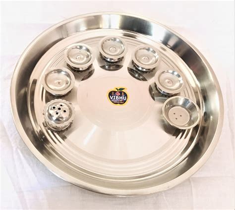 Stainless Steel Pooja Thali Set For Aarti Silver Color Aarti Thali