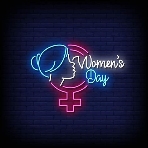 Premium Vector Neon Sign Women Day With Brick Wall Background Vector