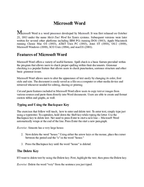 doc features of microsoft word typing and using the backspace key