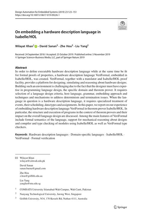Pdf On Embedding A Hardware Description Language In Isabellehol